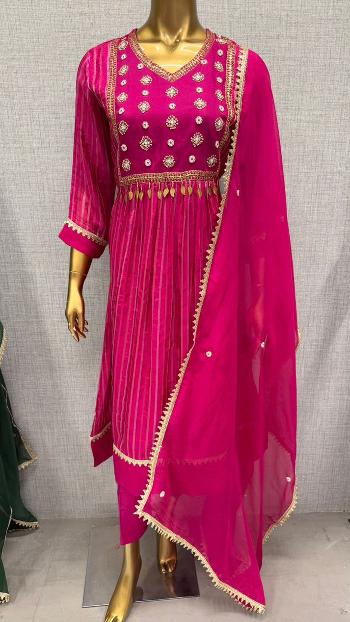 Crepe silk hand work suit with organza dup – SHRIEES FASSHIONS